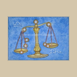 Original Libra Constellation Watercolor Painting 5x7 Zodiac Art ...