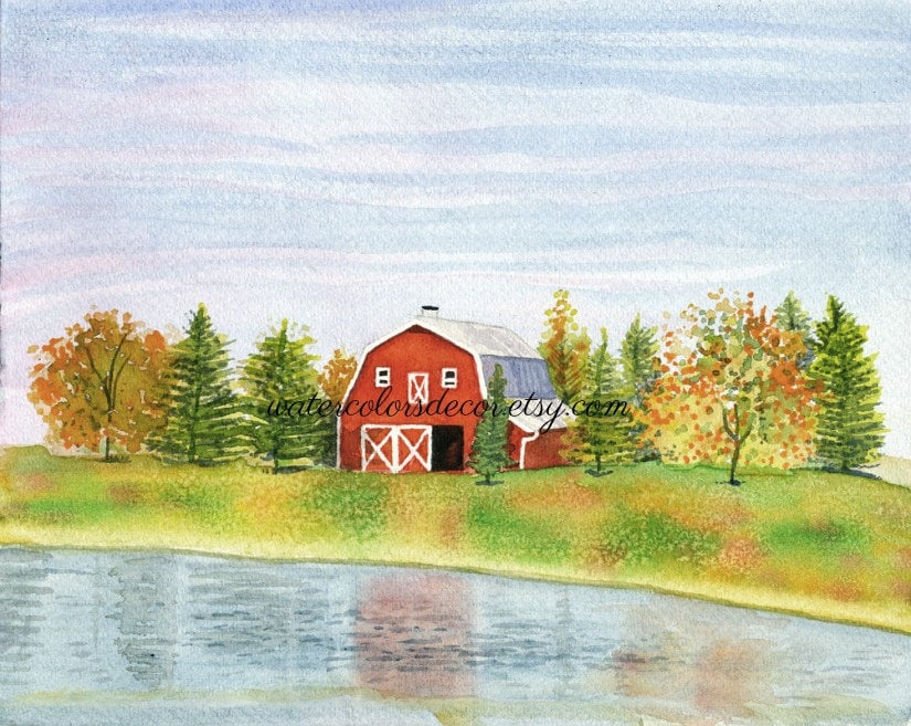Original Fall Barn Landscape Watercolor Painting. Barn Painting ...
