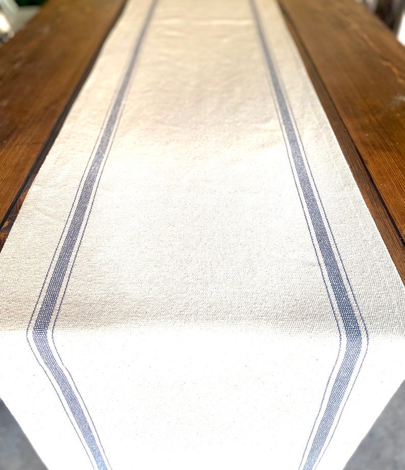 Rustic Grain Sack Table Runner: Cream & Navy Stripes - Etsy