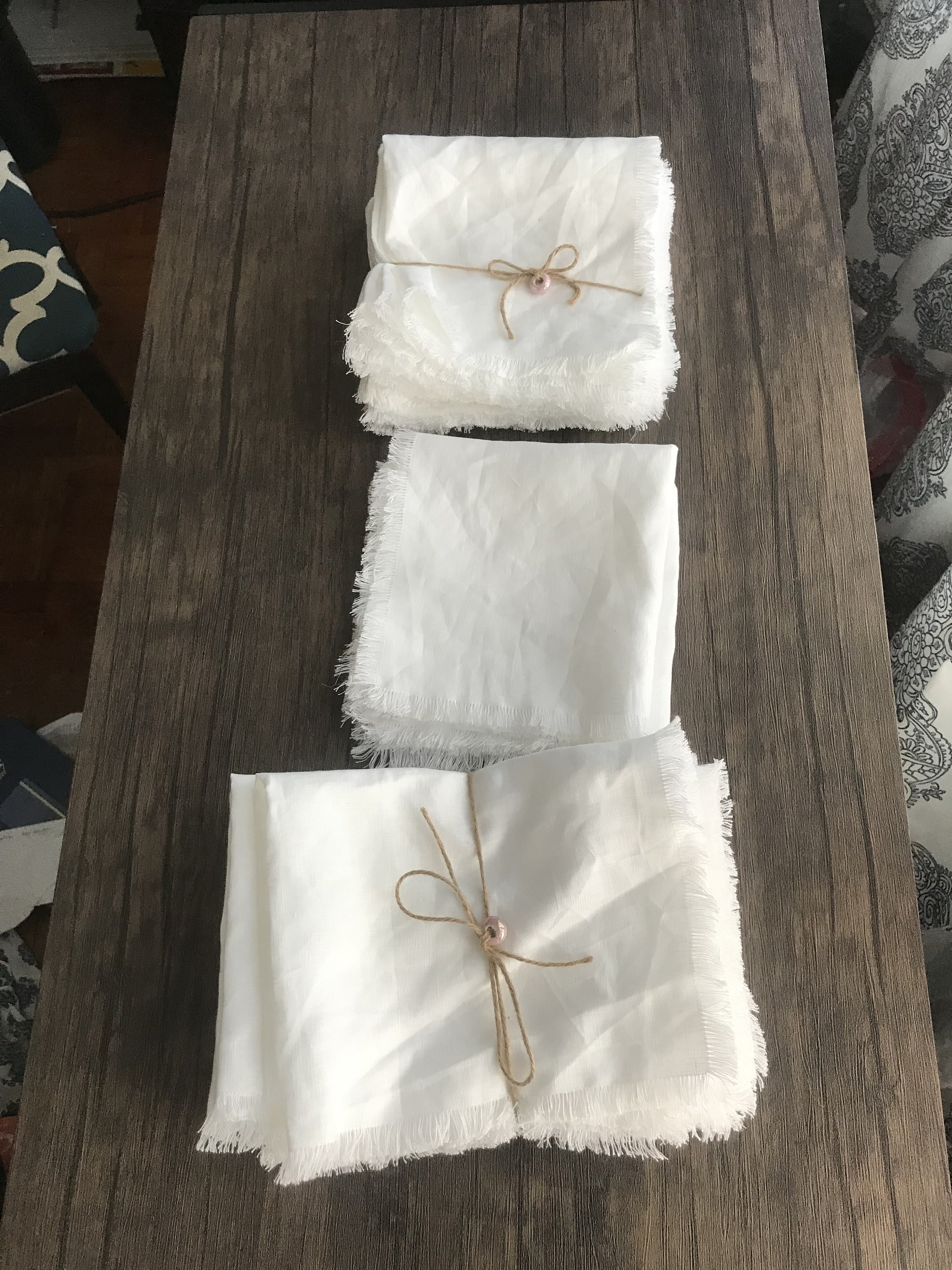 White Rectangle Linen Napkins Eith Fringe Edges - Etsy UK