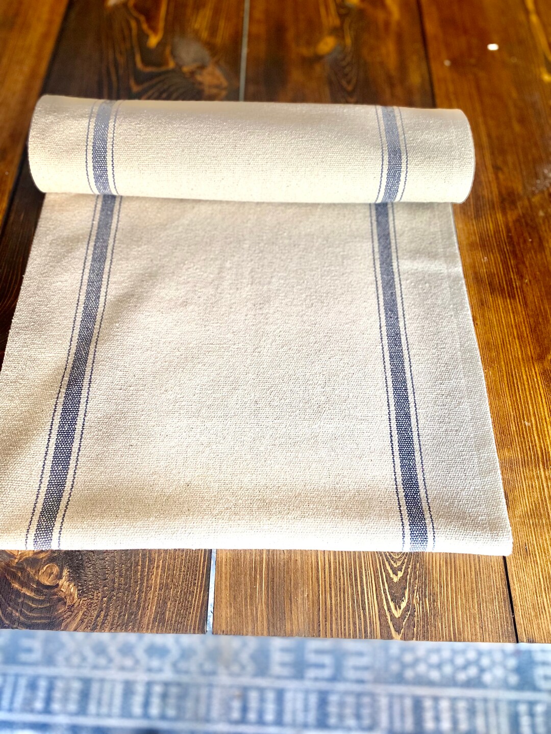 Rustic Grain Sack Table Runner: Cream & Navy Stripes - Etsy
