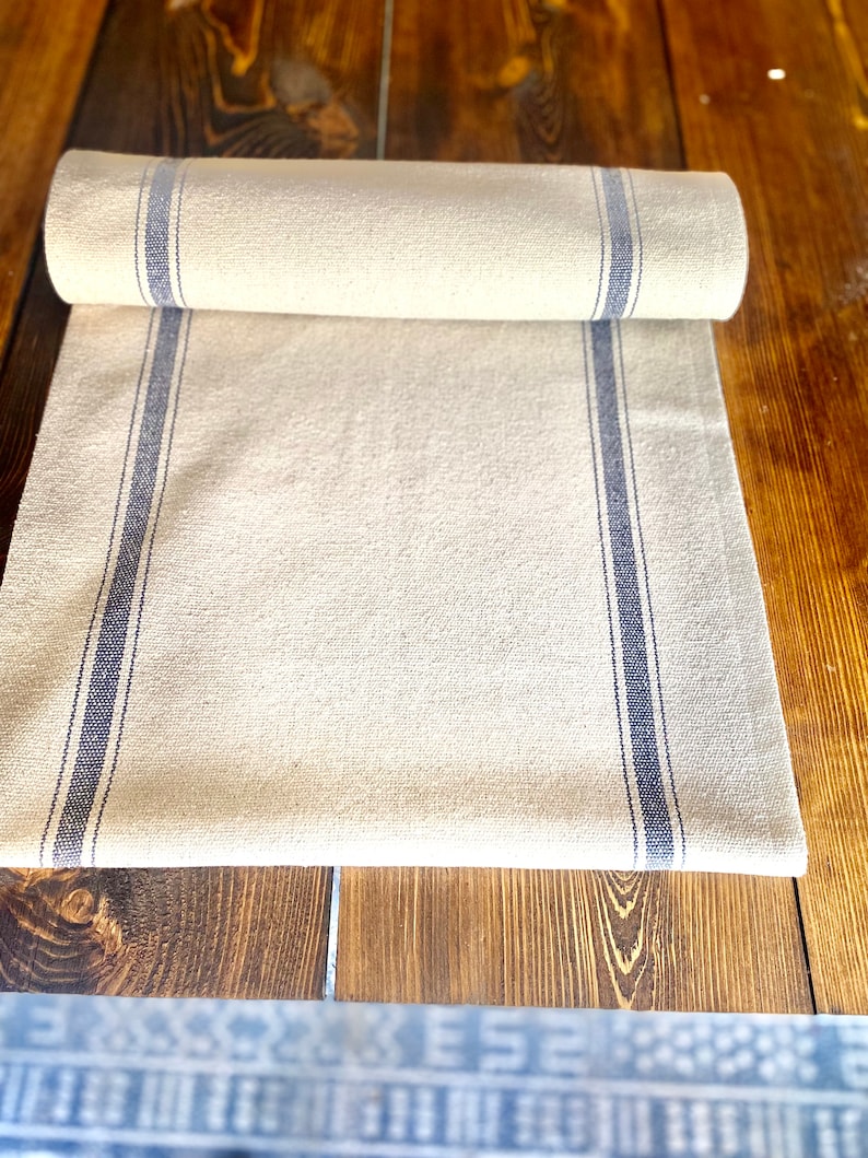Rustic Grain Sack Table Runner: Cream & Navy Stripes - Etsy