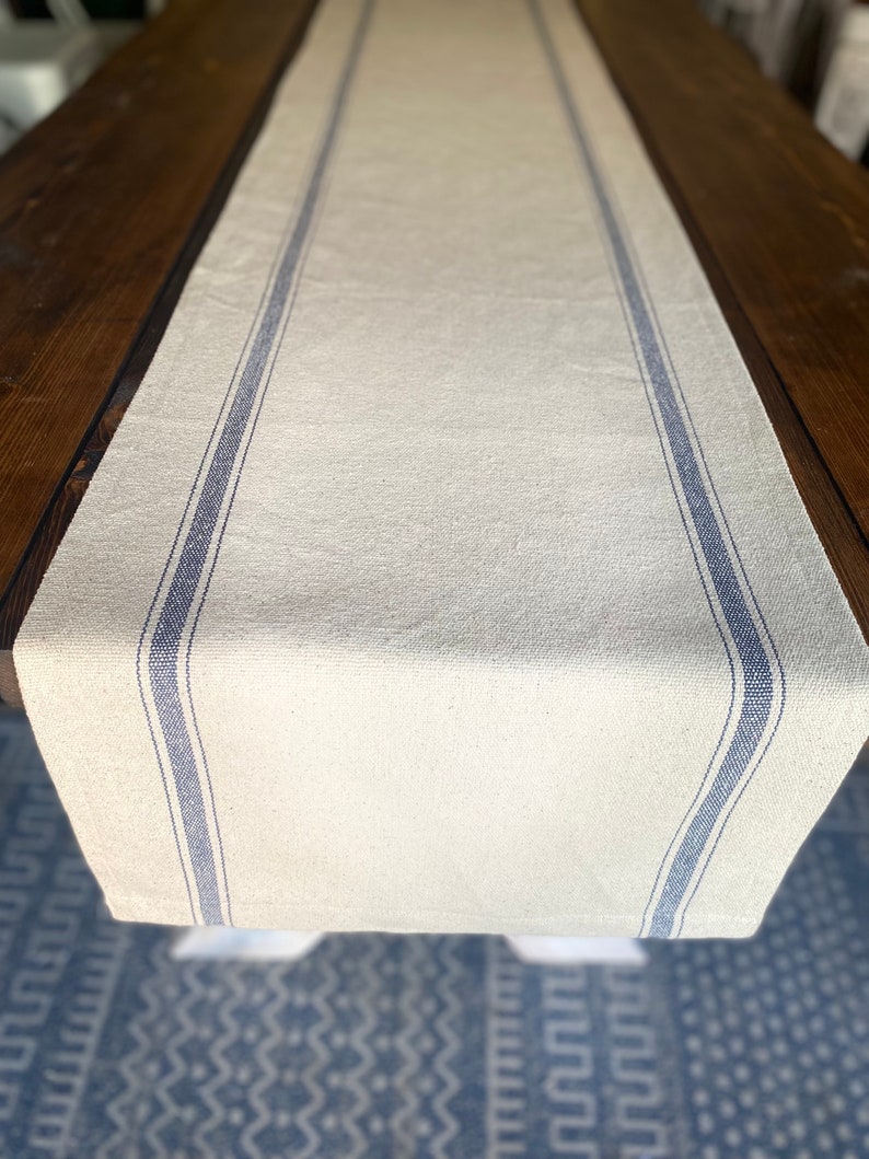 Rustic Grain Sack Table Runner: Cream & Navy Stripes - Etsy