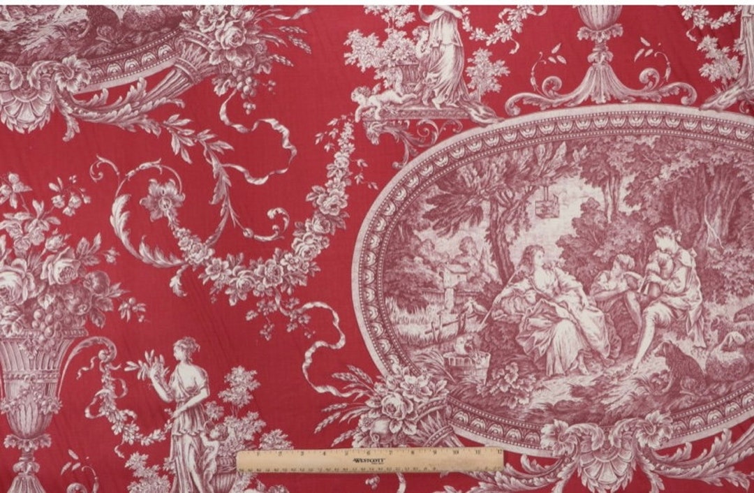 Red Table Runner Toile Runner Christmas Runner Vintage Table Runner ...