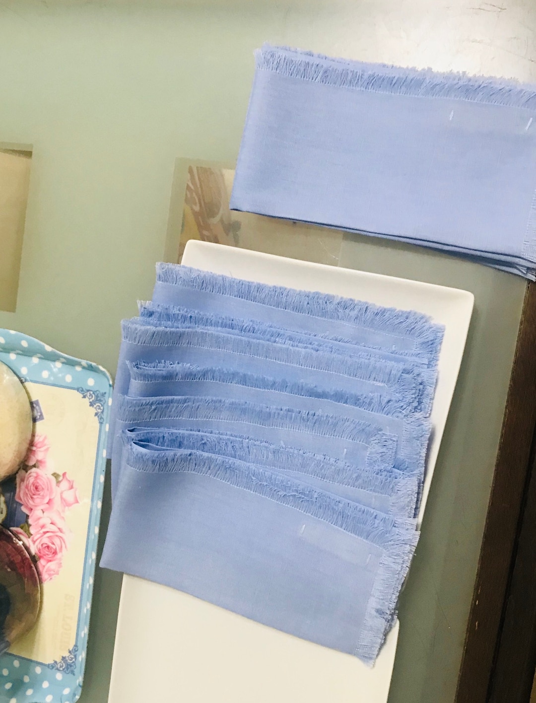 Farmhouse Napkins | Linen Napkins | Frayed Edge Napkins| Blue Dinner ...