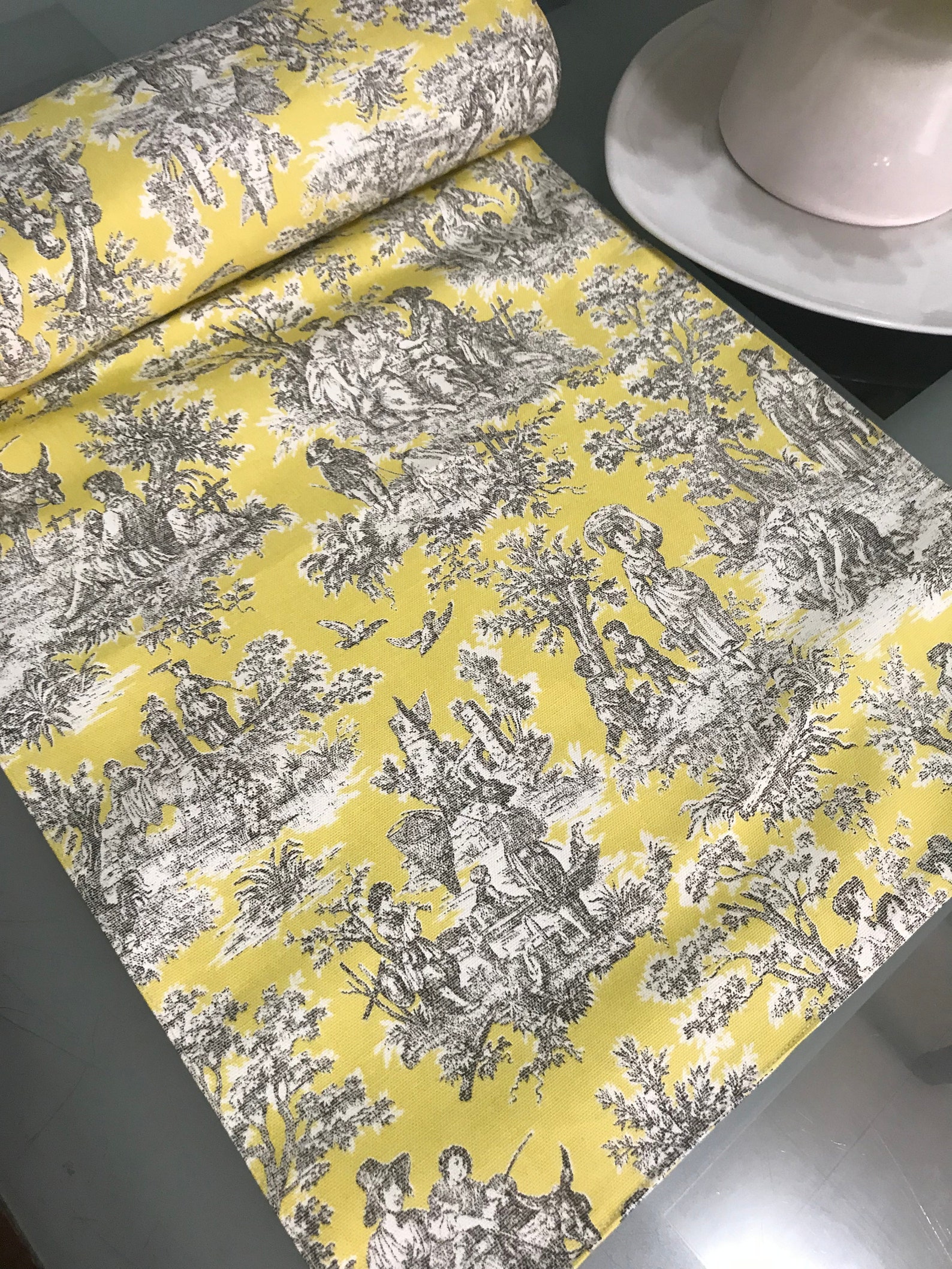 Toile Table Runner extra Long Runner yellow Table Runners - Etsy
