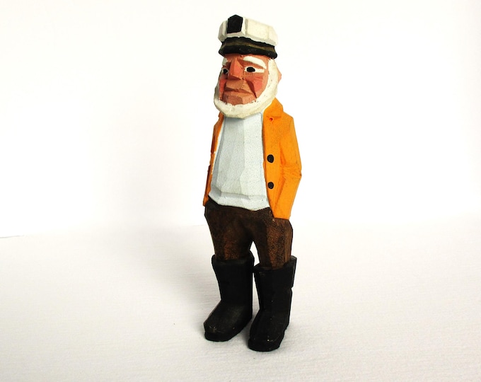 Carved Wood Sailor Sculpture Boat Captain Vintage Carving Wooden Sailor ...