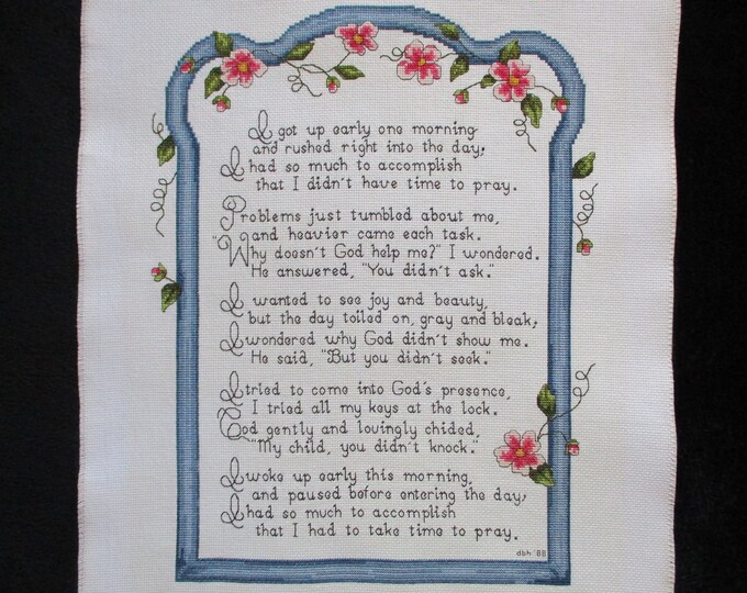Finished Cross Stitch Time to Pray Floral Vintage Religious Sampler ...