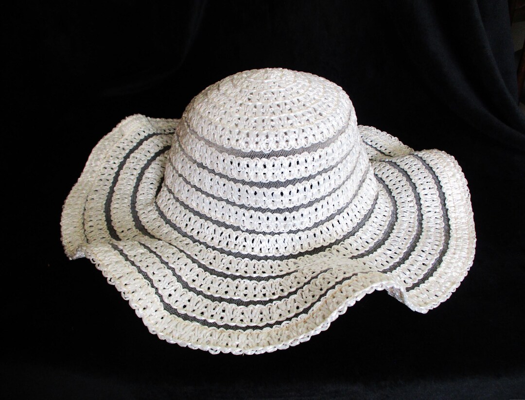 1970's Floppy Sun Hat White Vintage Sun Hat Casual Wide Brim Hat White ...