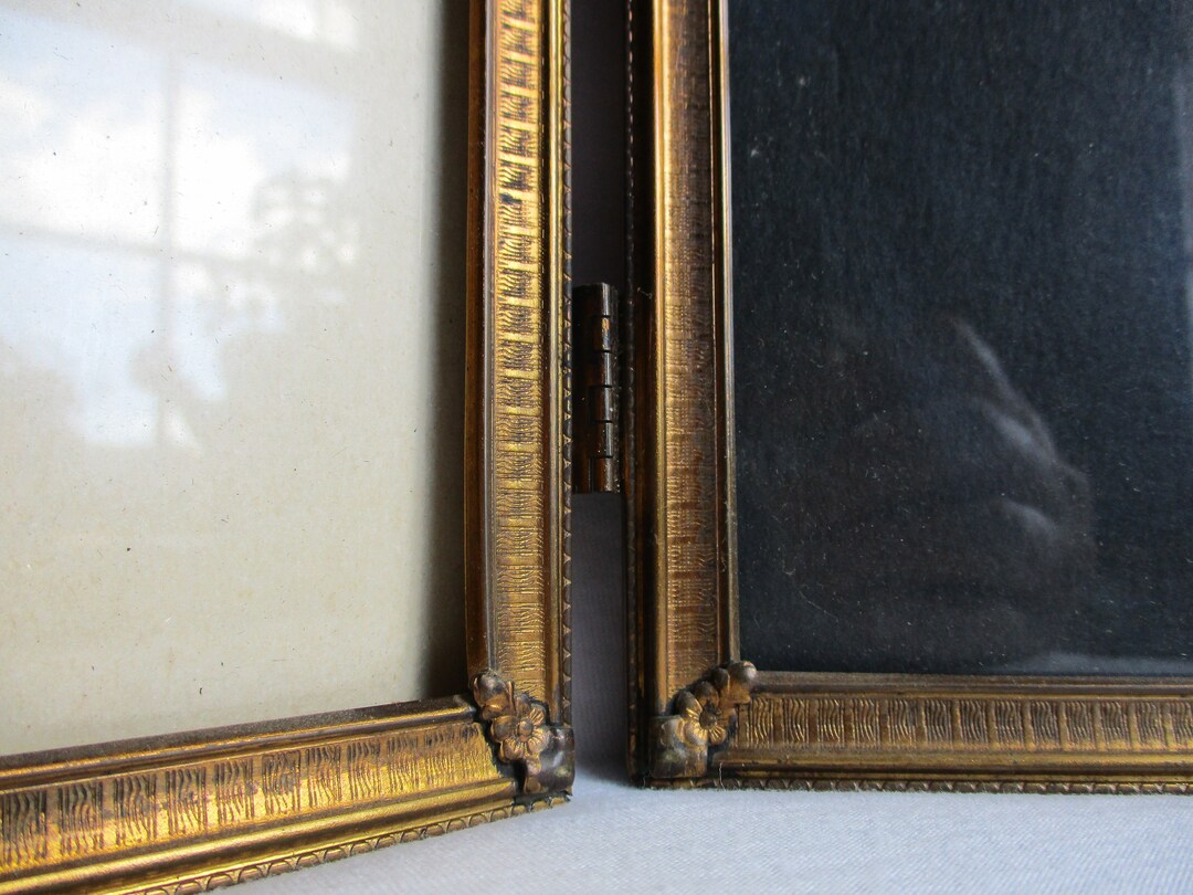 1940's Double Picture Frame 8x10 Gold Metal Bi-fold Frame Vintage Photo ...