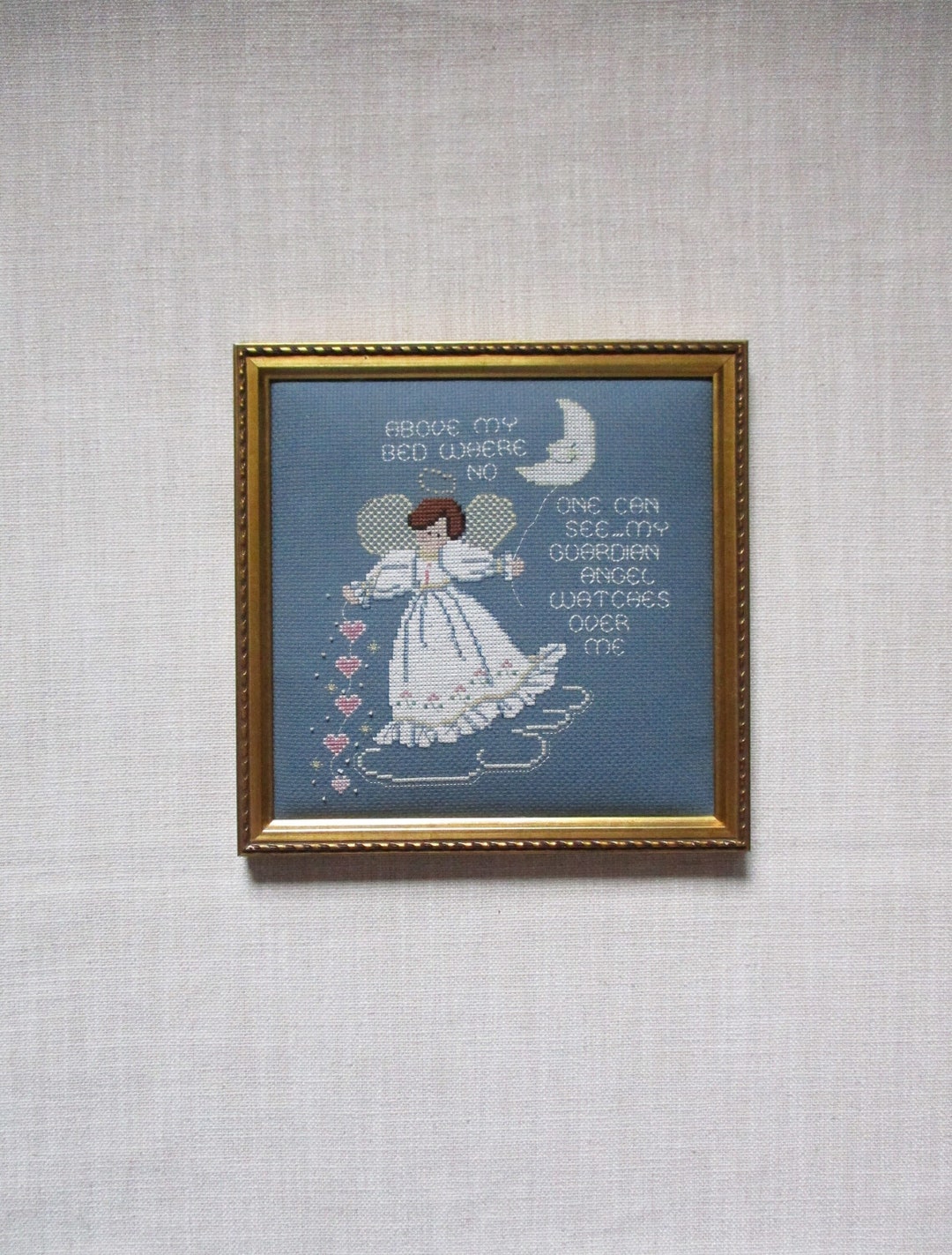 Angel Cross Stitch Finished Cross Stitch Nursery Sampler Framed Cross ...