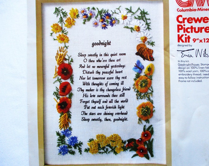Erica Wilson Crewel Embroidery Kit Vintage Floral Good Night Sampler - Etsy
