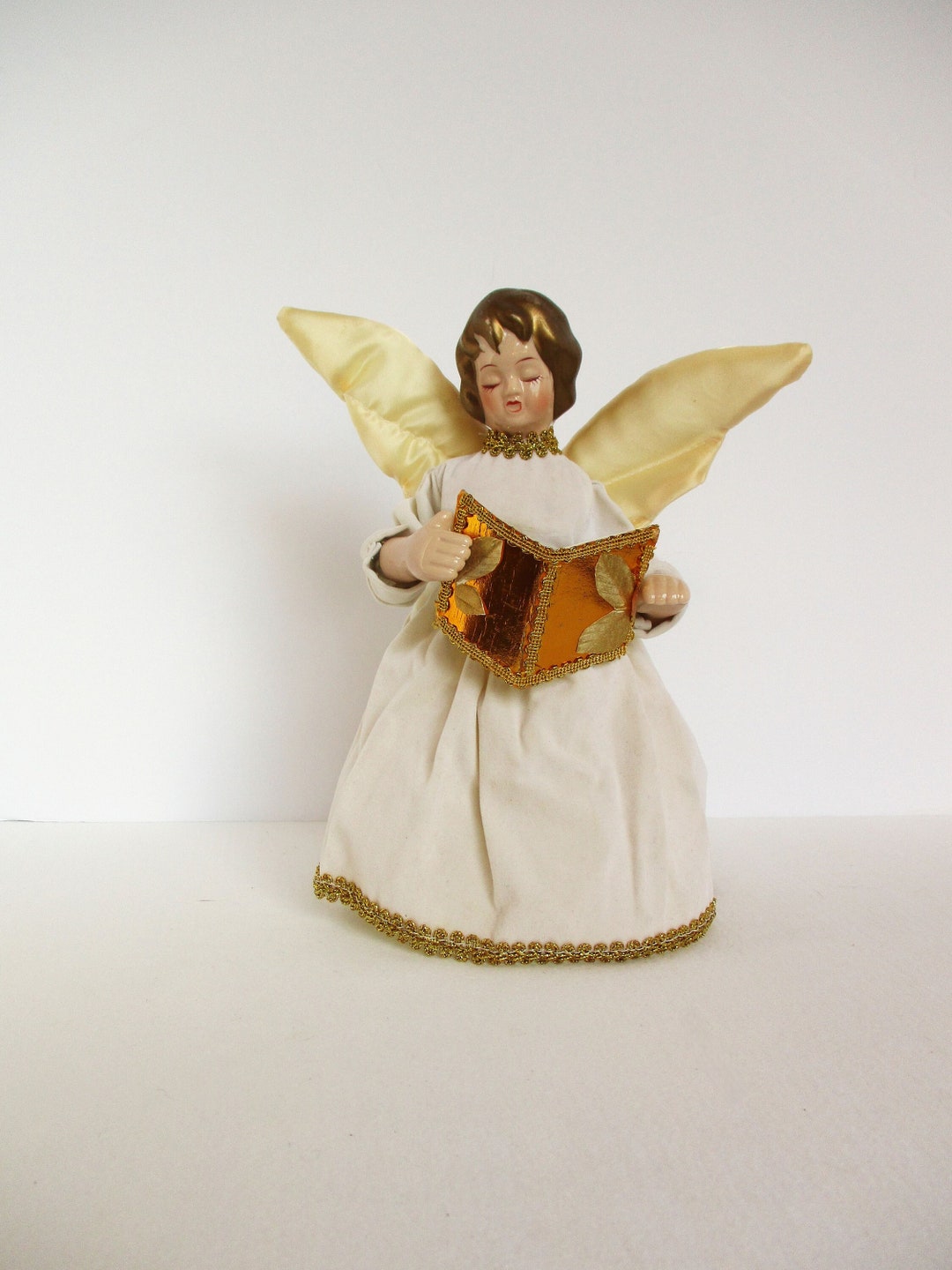 Vintage Angel Christmas Tree Topper White Velvet & Gold Angel Tree ...