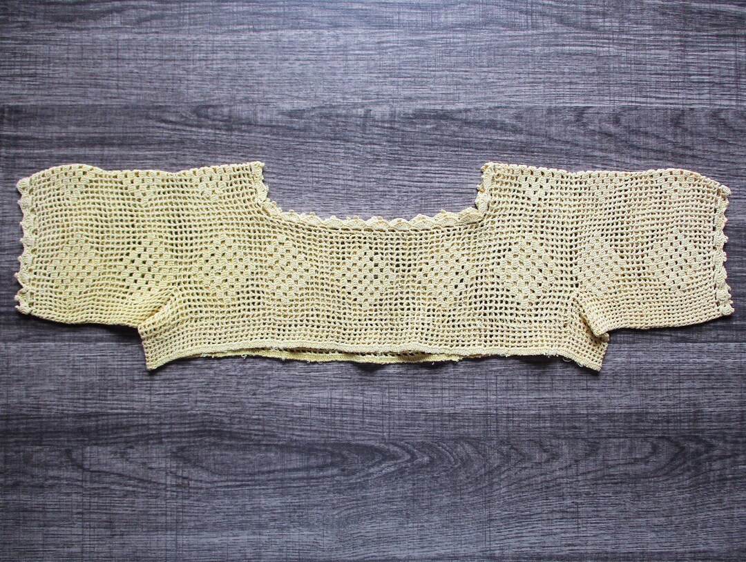 Girls Vintage Crochet Dress Yoke Pale Yellow Yoke Crochet Lace Cotton ...