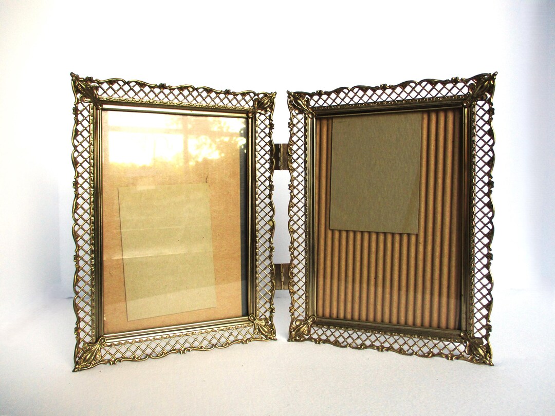 1950's Double Picture Frame 5x7 Gold Frame Vintage Photo Frame Gold ...