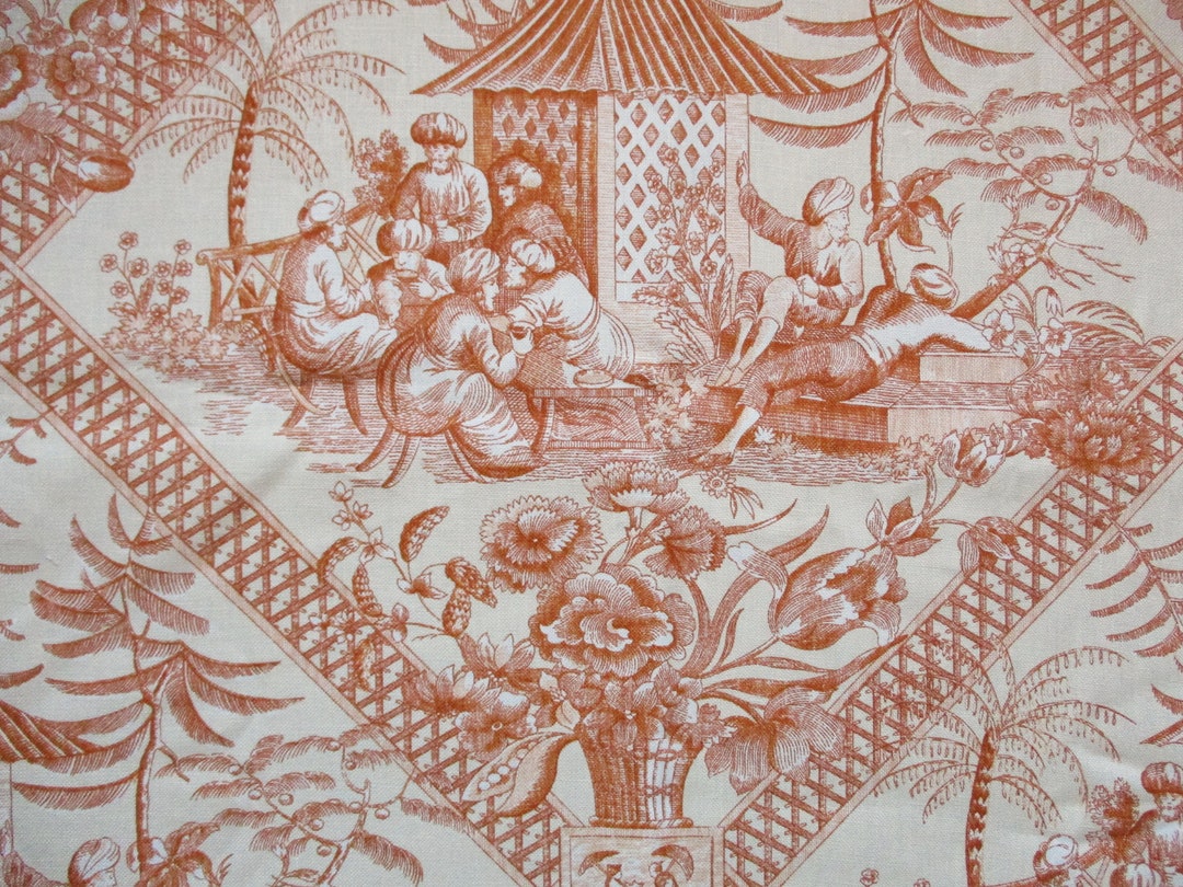 Robert Allen Toile Fabric Middle Eastern Print Orange Toile Linen ...