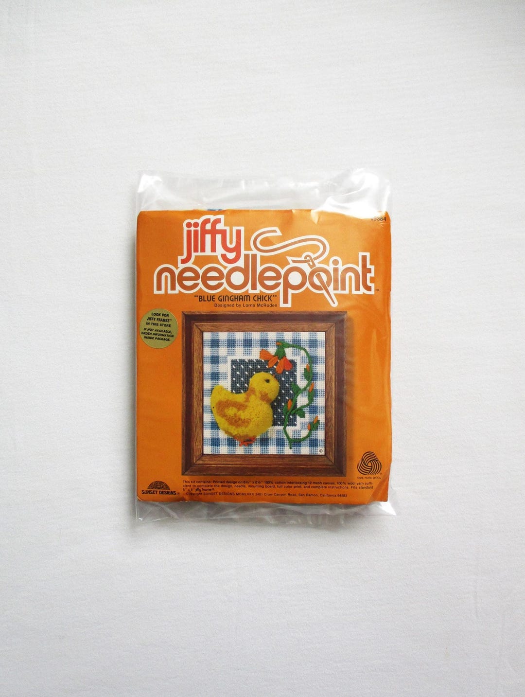 Vintage Needlepoint Kit Jiffy Needlepoint Blue Gingham Chick Country ...
