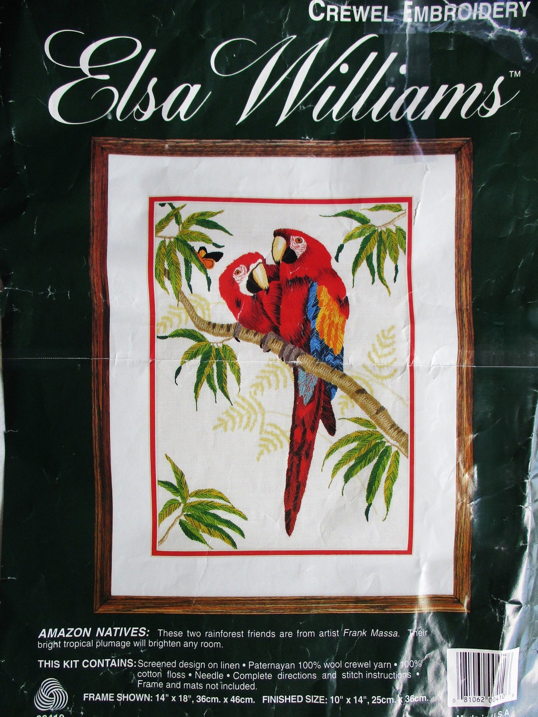 Elsa Williams Crewel Embroidery Kit Amazon Natives Vintage Parrot ...