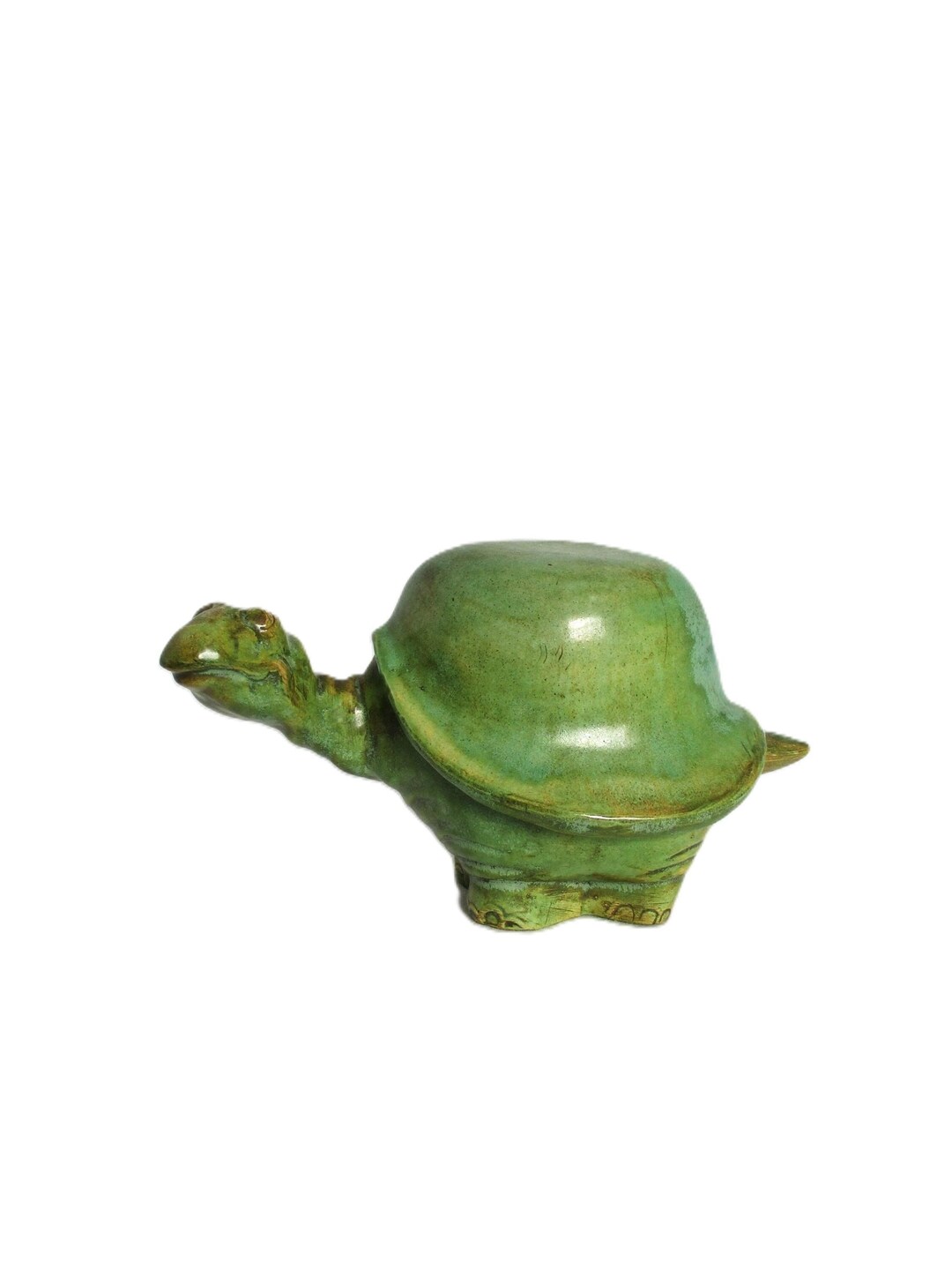 Vintage Turtle Pottery Jar Handmade Ceramic Turtle Dish Green Pottery ...