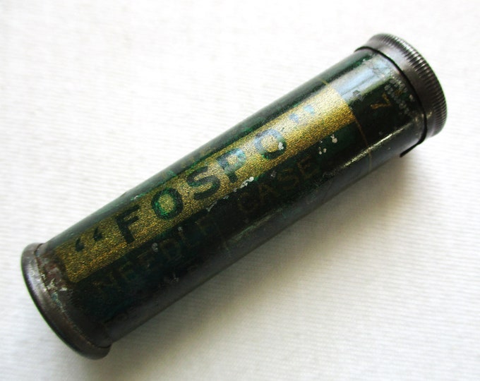 Victorian Needle Case Dispenser Green & Gold Antique Metal Needle ...