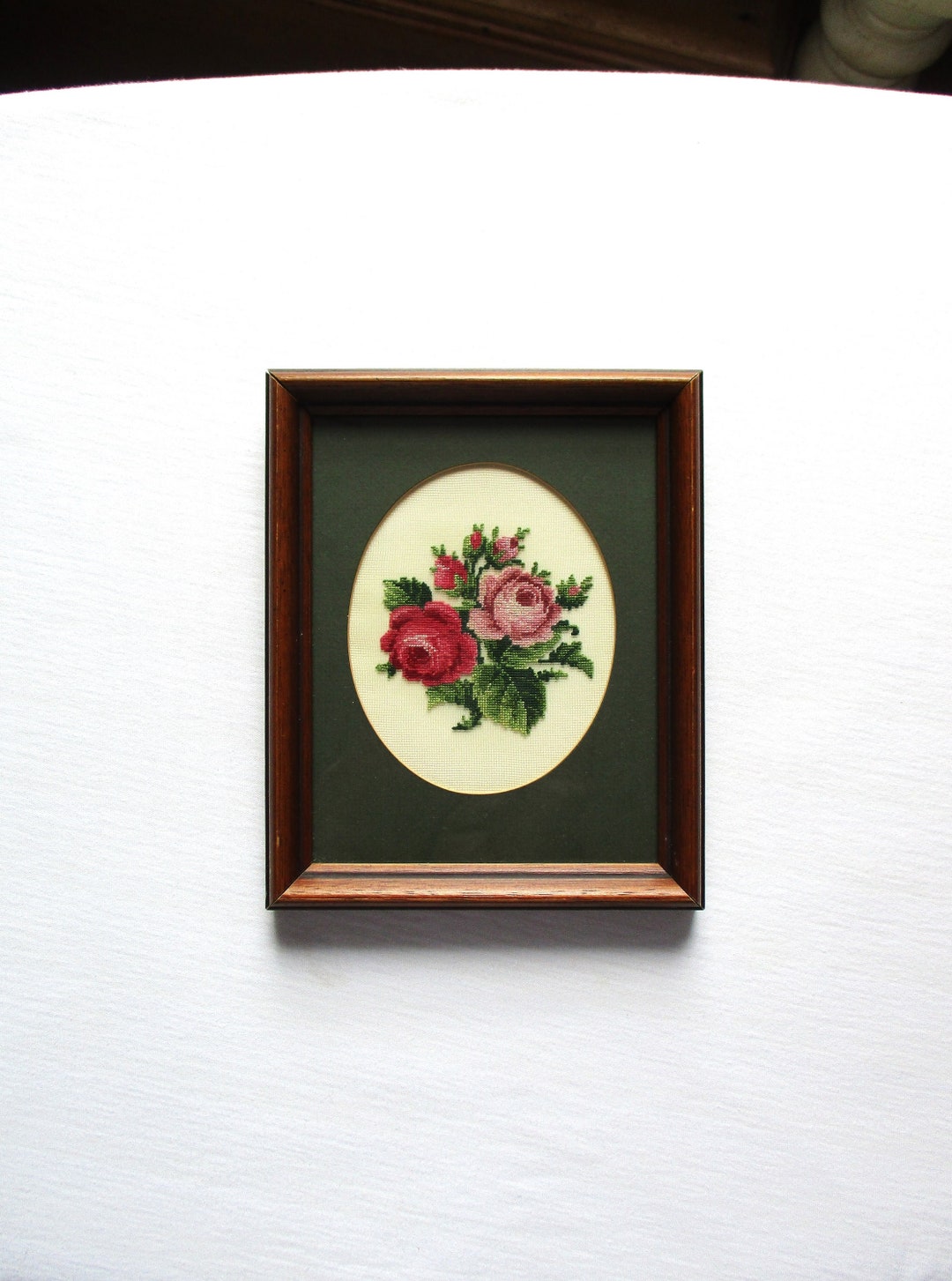 Roses Needlepoint Petit Point Vintage Needlepoint Completed Finished ...
