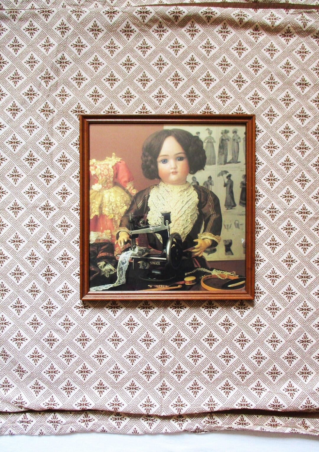 Antique Doll Art 11x10 Seamstress Framed Wall Hanging Vintage Doll ...