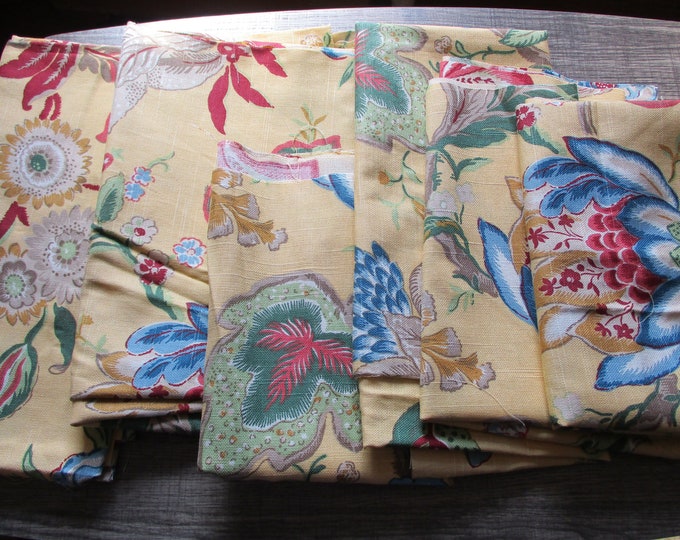Jacobean Floral Fabric Lot Multi Color & Yellow Cotton Vintage Home ...