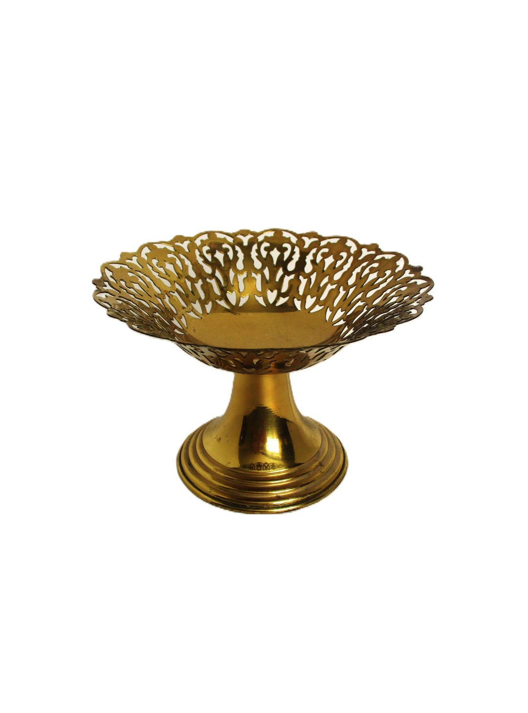 English Brass Compote Dish Pierced Filigree Vintage Pedestal Bowl - Etsy