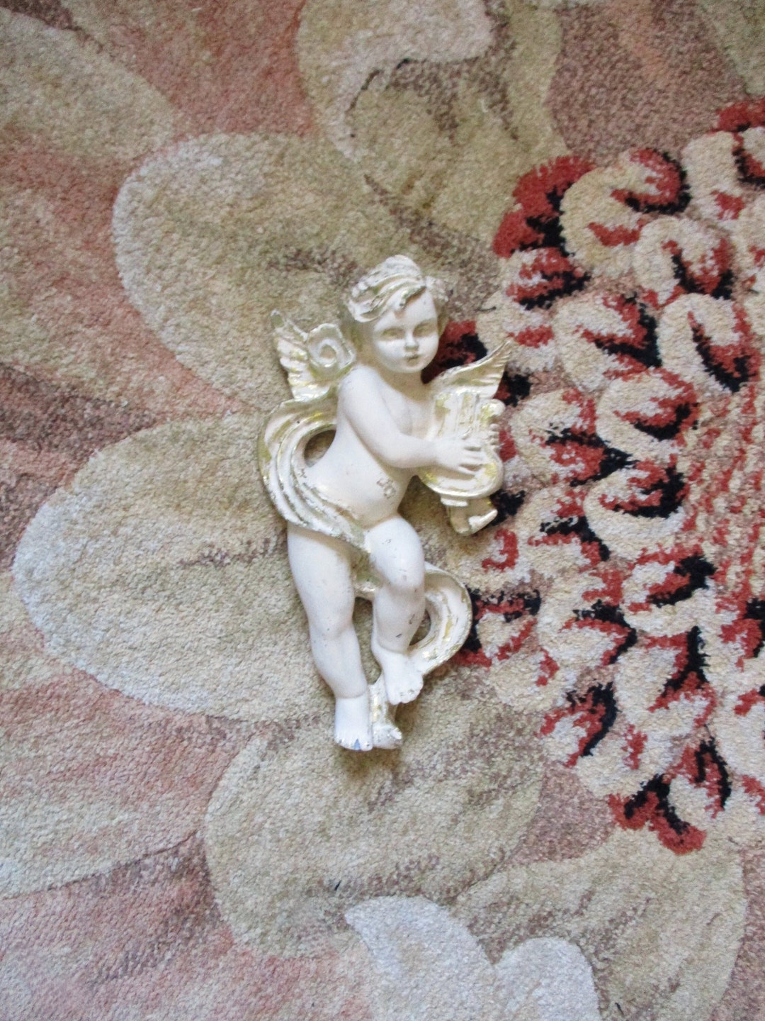 Cherub Wall Hanging 8 Antiqued White Musical Cherub With Harp Wall Art ...