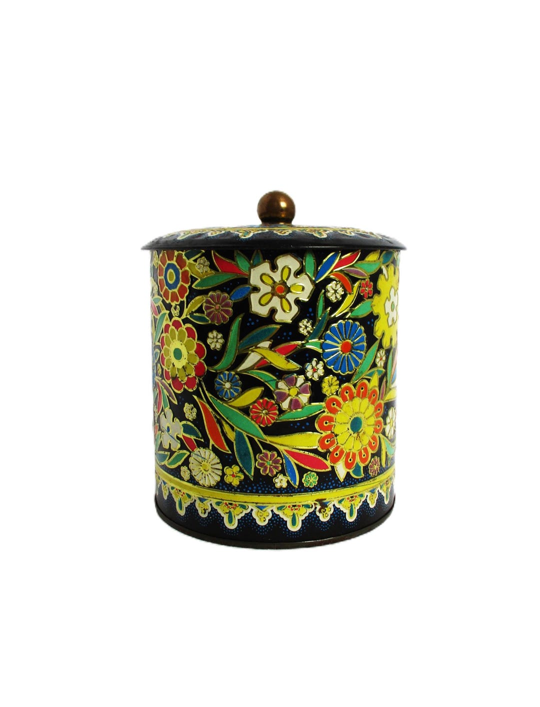 Vintage Daher Tin Canister Floral Tin Retro Flower Power Tin Container ...