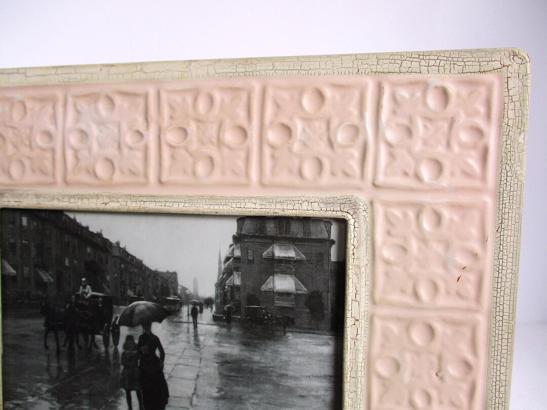 Pressed Tin Picture Frame Pink Frame Shabby Chic Photo Frame Distressed ...
