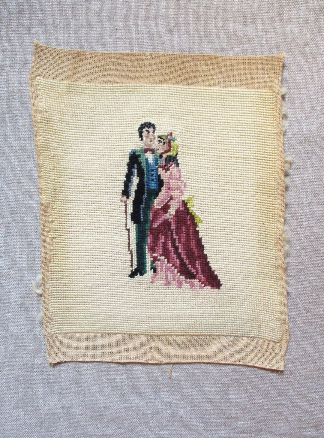 Vintage Needlepoint People Finished Needlepoint Victorian Romantic ...