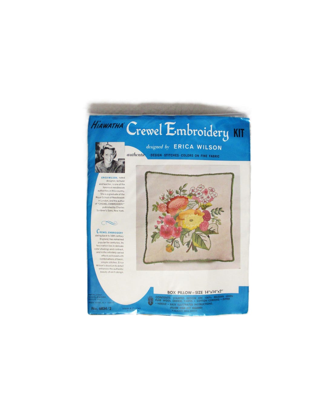 Erica Wilson Crewel Embroidery Kit 1968 Floral Crewel Pillow Crewel ...