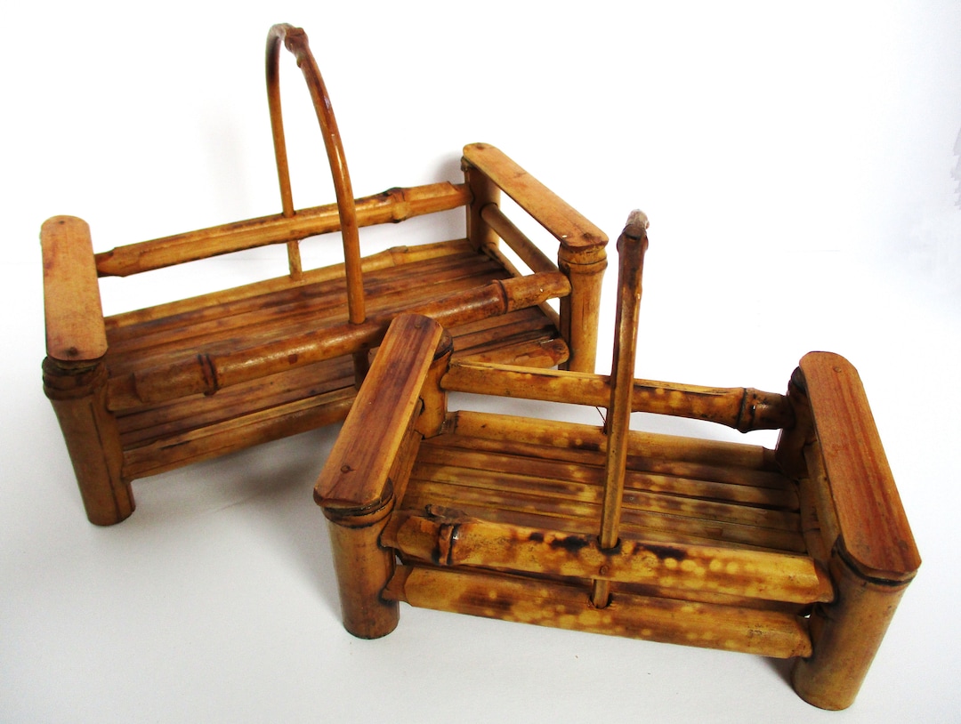 Vintage Caddy Set Burnt Bamboo Caddy Lot Wood Wooden Basket Caddies ...