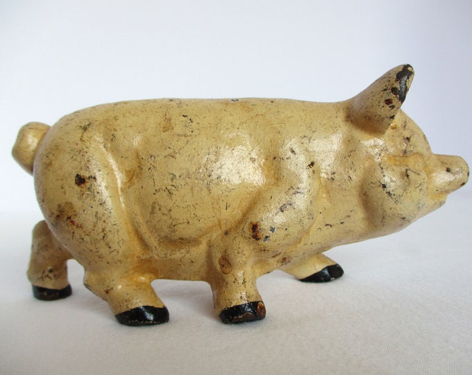 Vintage Cast Iron Piggy Bank Cast Iron Pig Figurine Antique Still Bank ...
