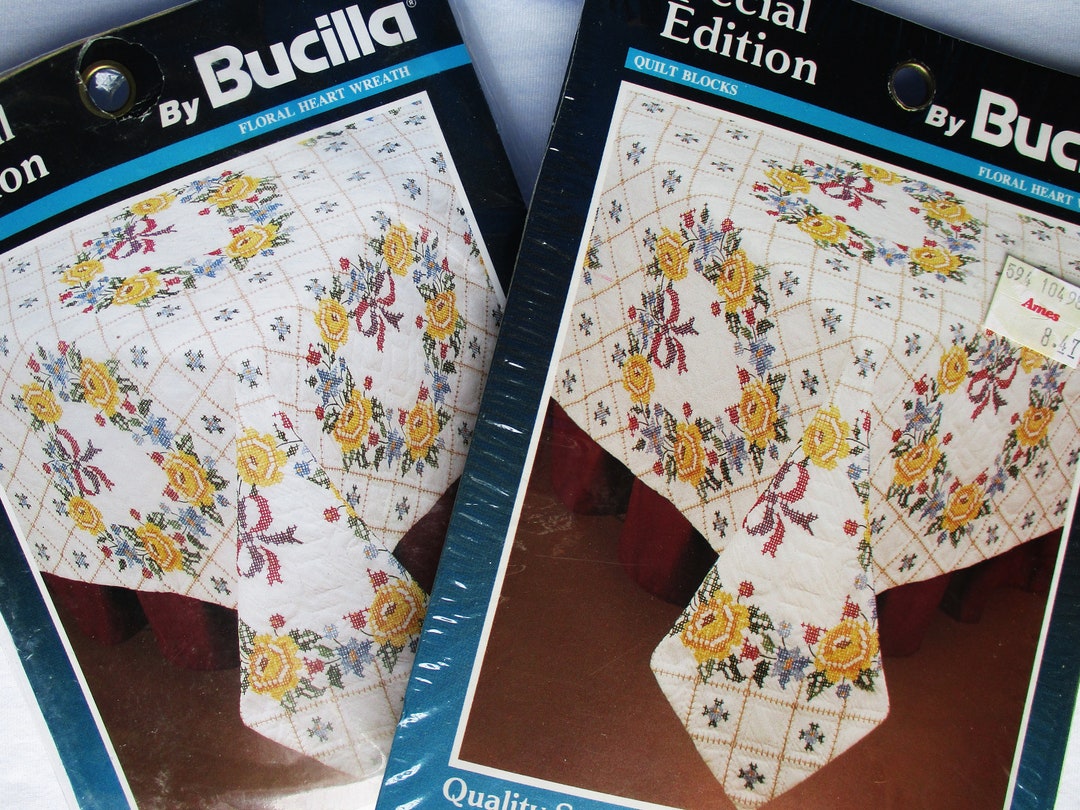 Stamped Quilt Blocks Lot Vintage Bucilla Bows & Floral Stamped - Etsy