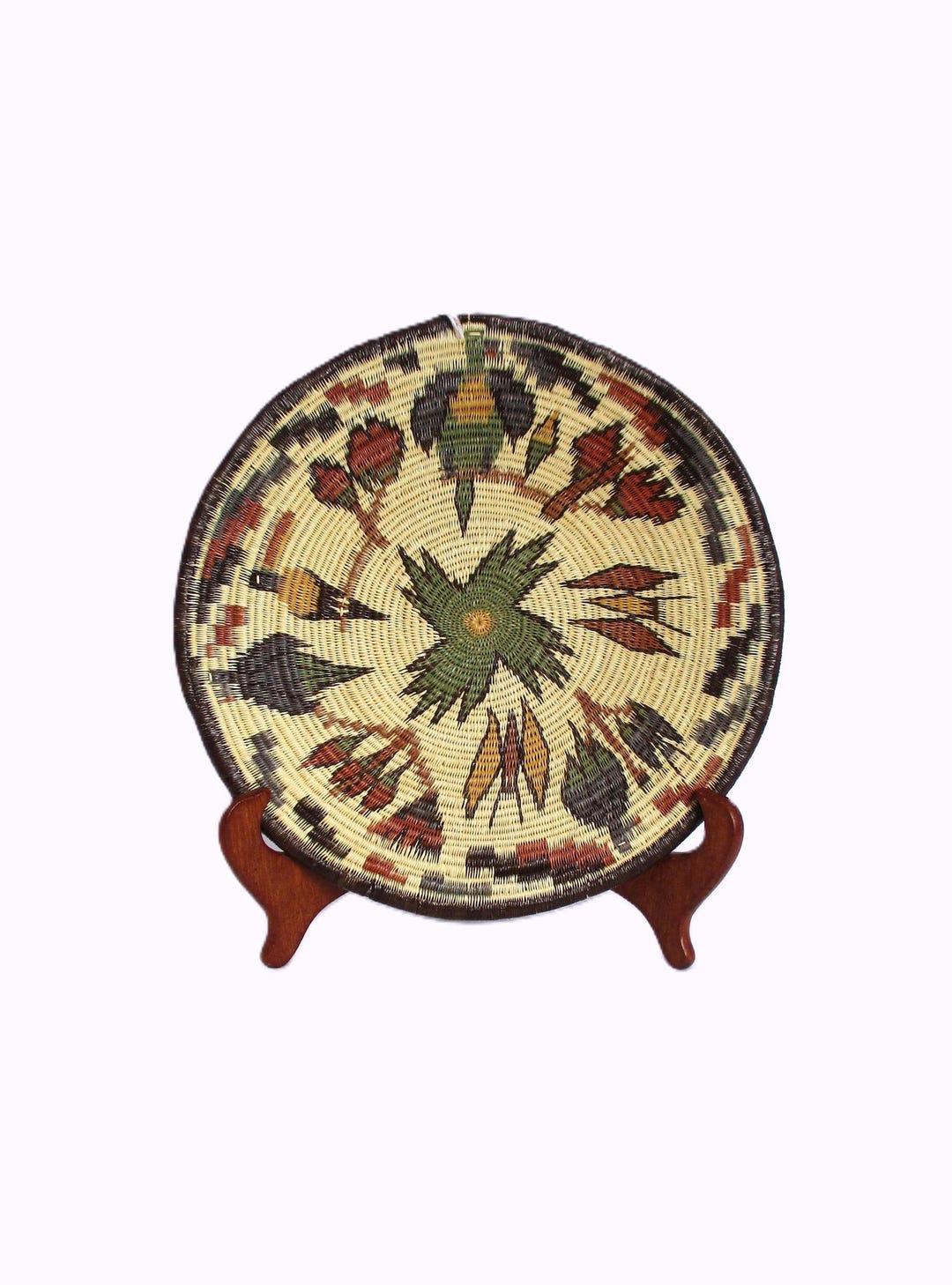 Handmade Coil Basket Birds Basket Woven Vintage Round Colorful Basket ...