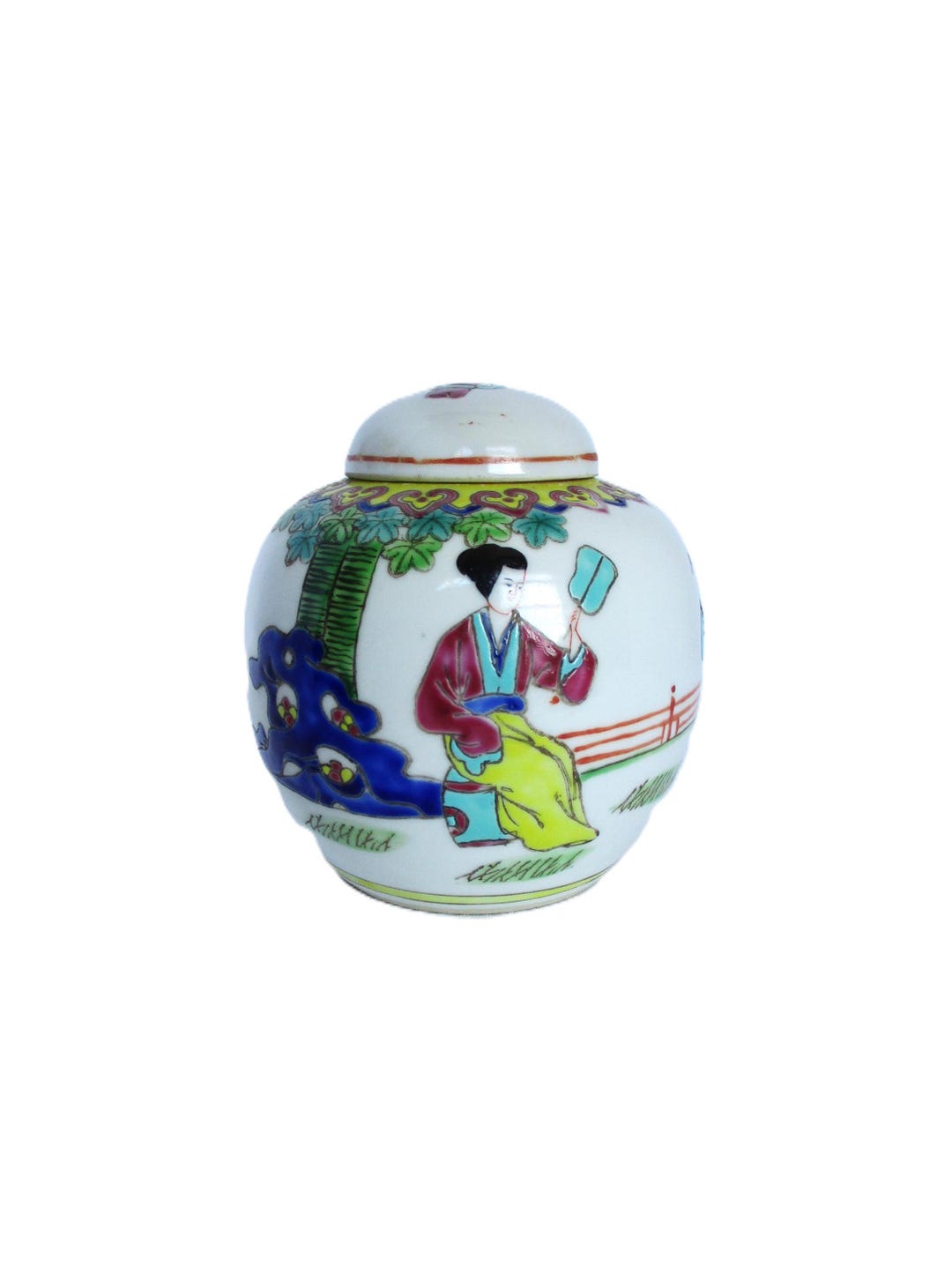 Vintage Ginger Jar Geisha Woman & Man Small Ginger Jar Asian Pottery ...