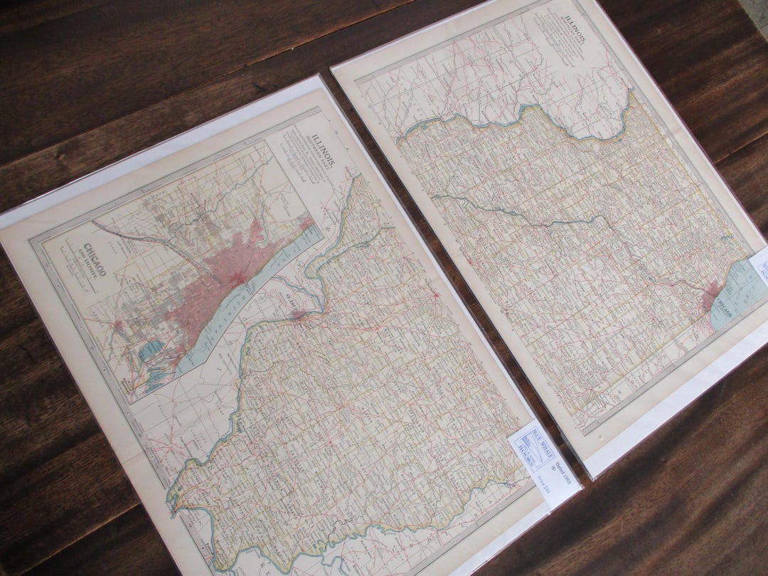 Vintage Illinois Maps 1903 North and South Illinois State Map Set ...