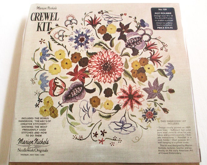Marion Nichols Crewel Embroidery Kit Floral Crewel 18x18 Round Wild ...