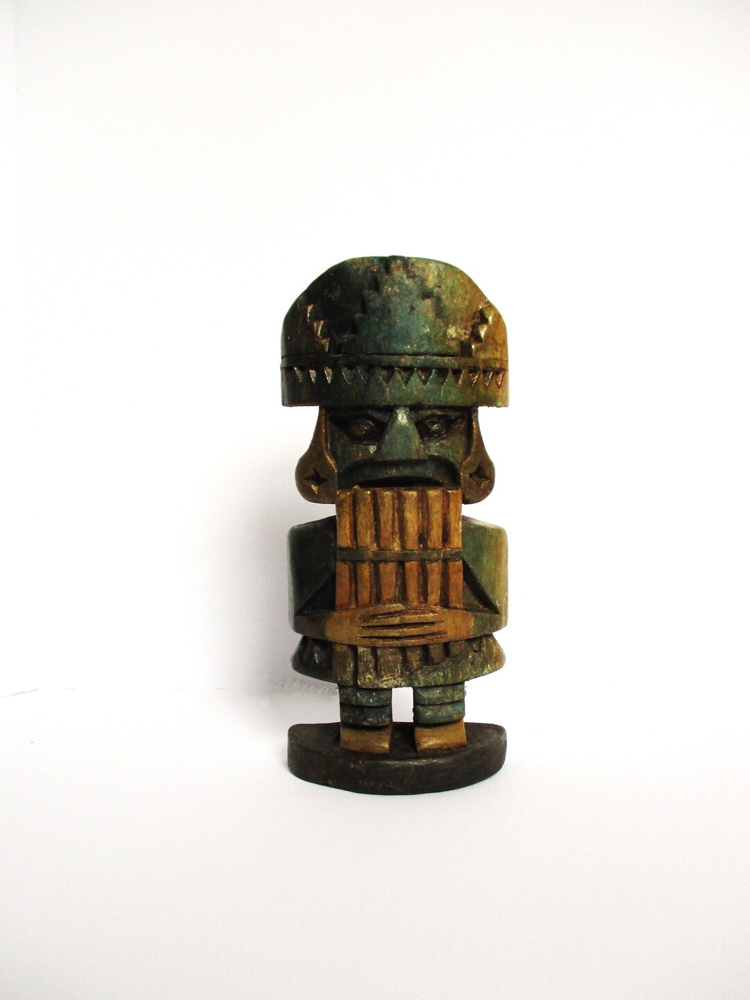 Aztec Statue 10 Carved Wood Figure Sculpture Mayan Wood Carving Vintage ...