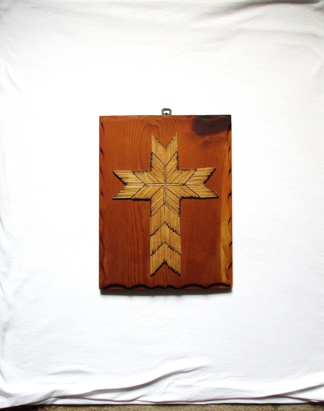 Tramp Art Wall Cross 15x11 Matchstick Folk Art Burnt Matches on Wood ...