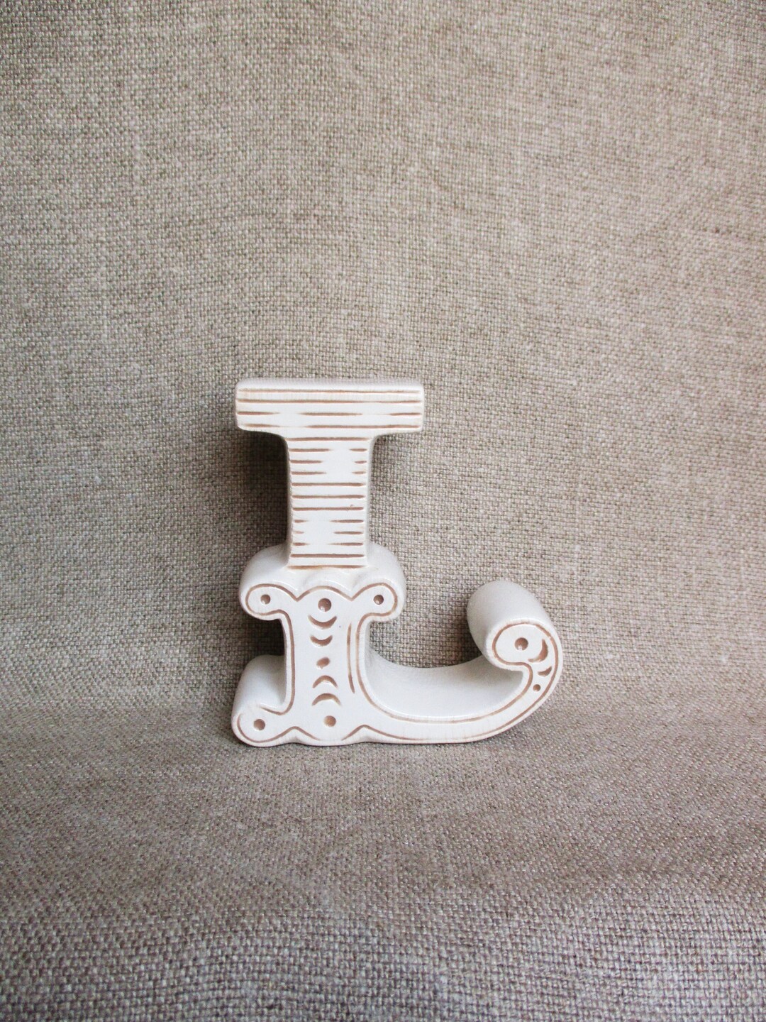 Vintage Ceramic Letter L Figurine Monogram L Figure White & Beige ...