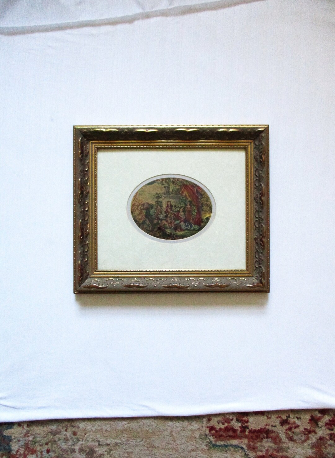 Vintage Framed Needlepoint Art Victorian People & Floral Petit Point ...
