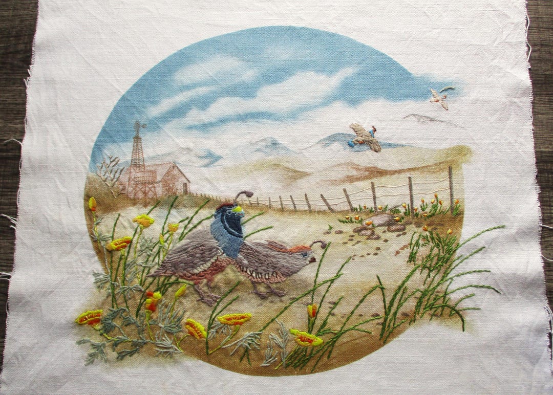 Vintage Crewel Embroidery Quail Birds & Floral Crewel Quails Art ...