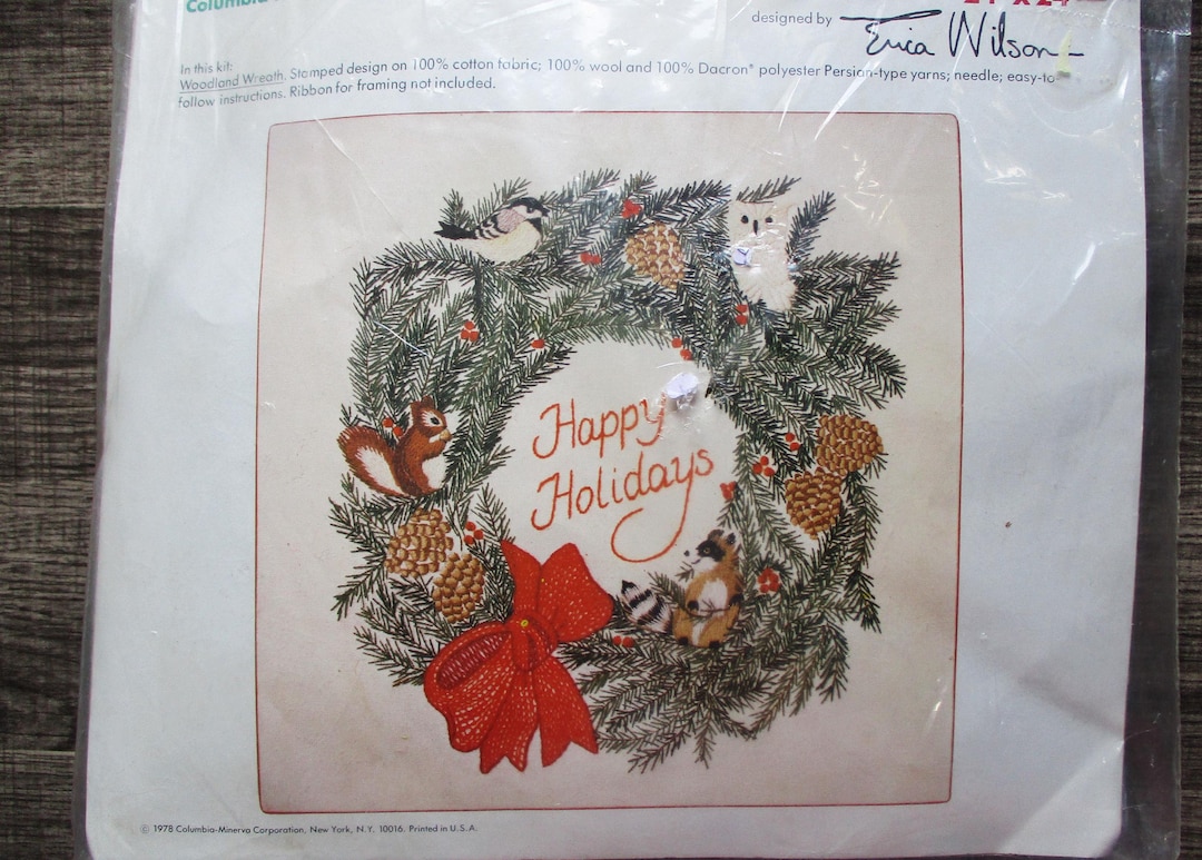 Erica Wilson Crewel Embroidery Kit Woodland Wreath Columbia Minerva ...