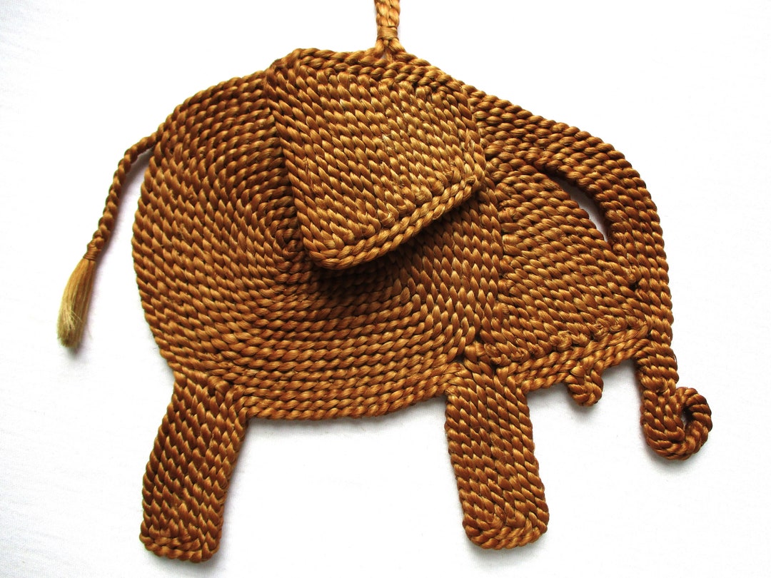 Hand Braided Elephant Vintage Hot Pad Rattan Trivet Elephant Hot Pad - Etsy