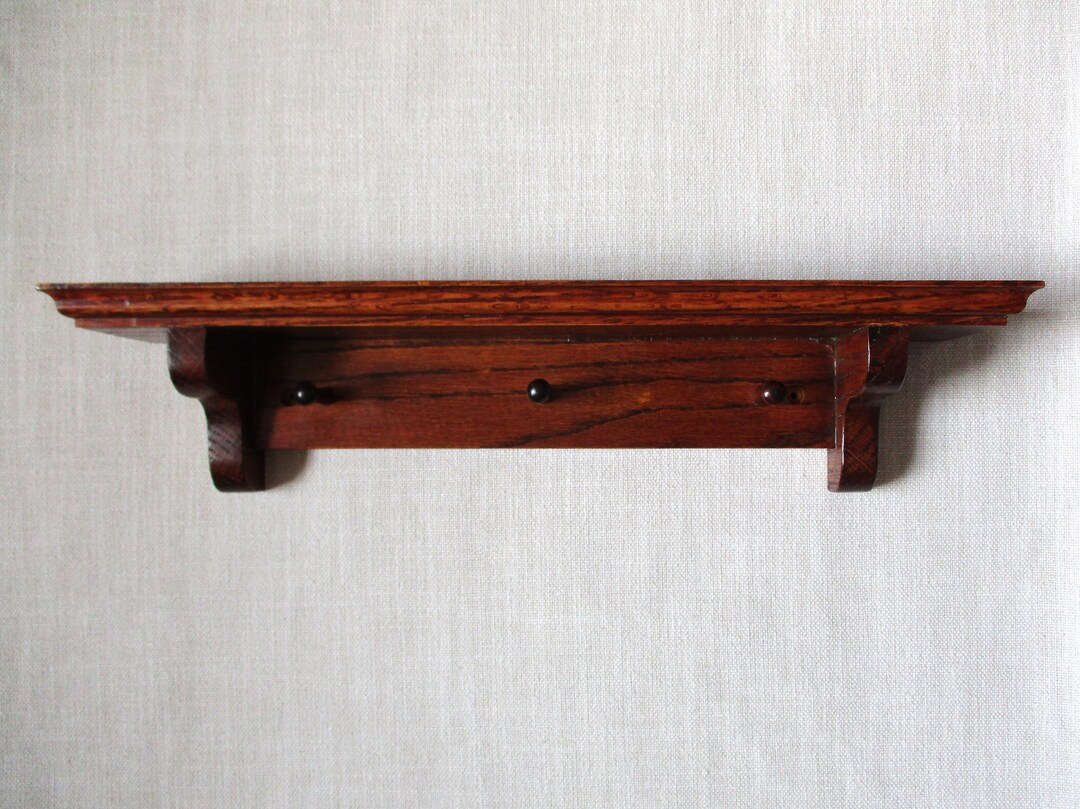 Oak Shelf Vintage Wooden Wall Shelf With Peg Hooks Solid Wood Peg Shelf ...