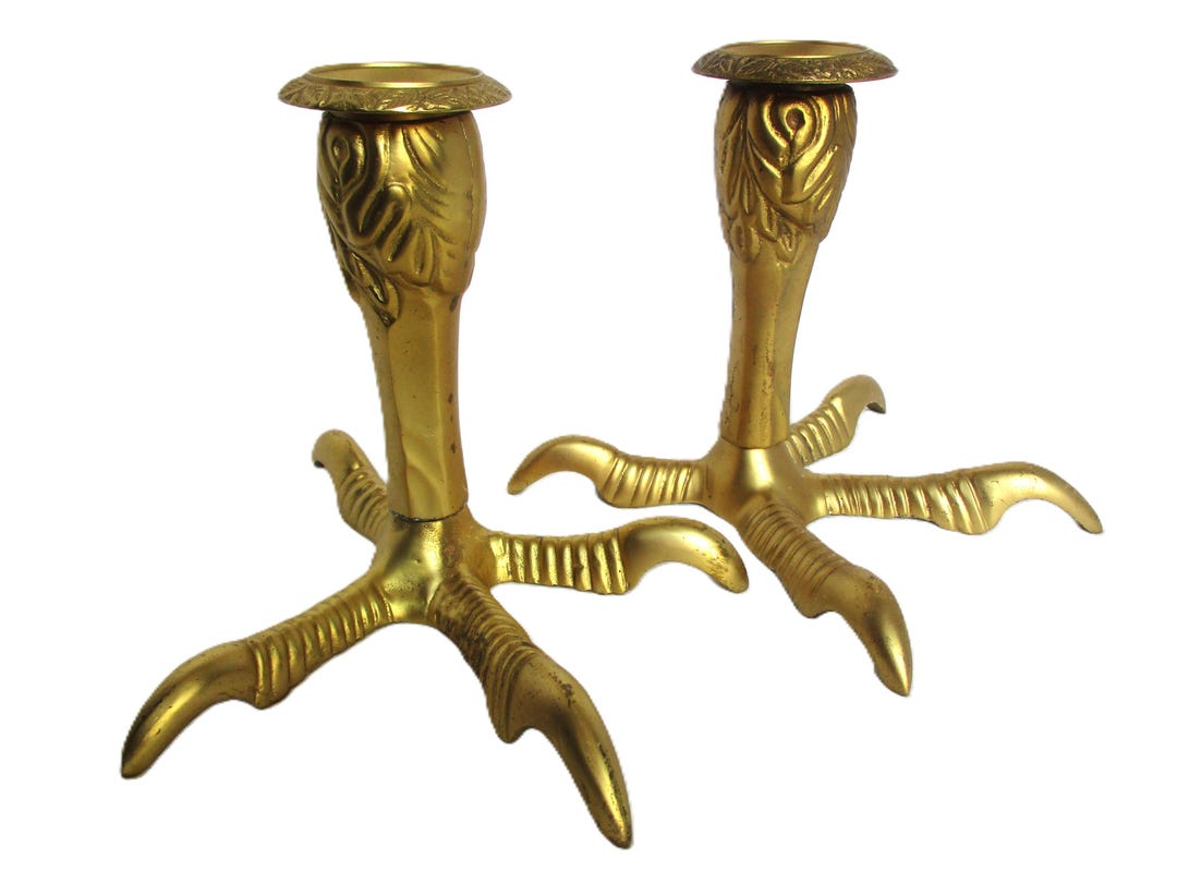 Vintage Gilded Bronze Talon Candlesticks: Ornate Claw Candle Holder Set ...