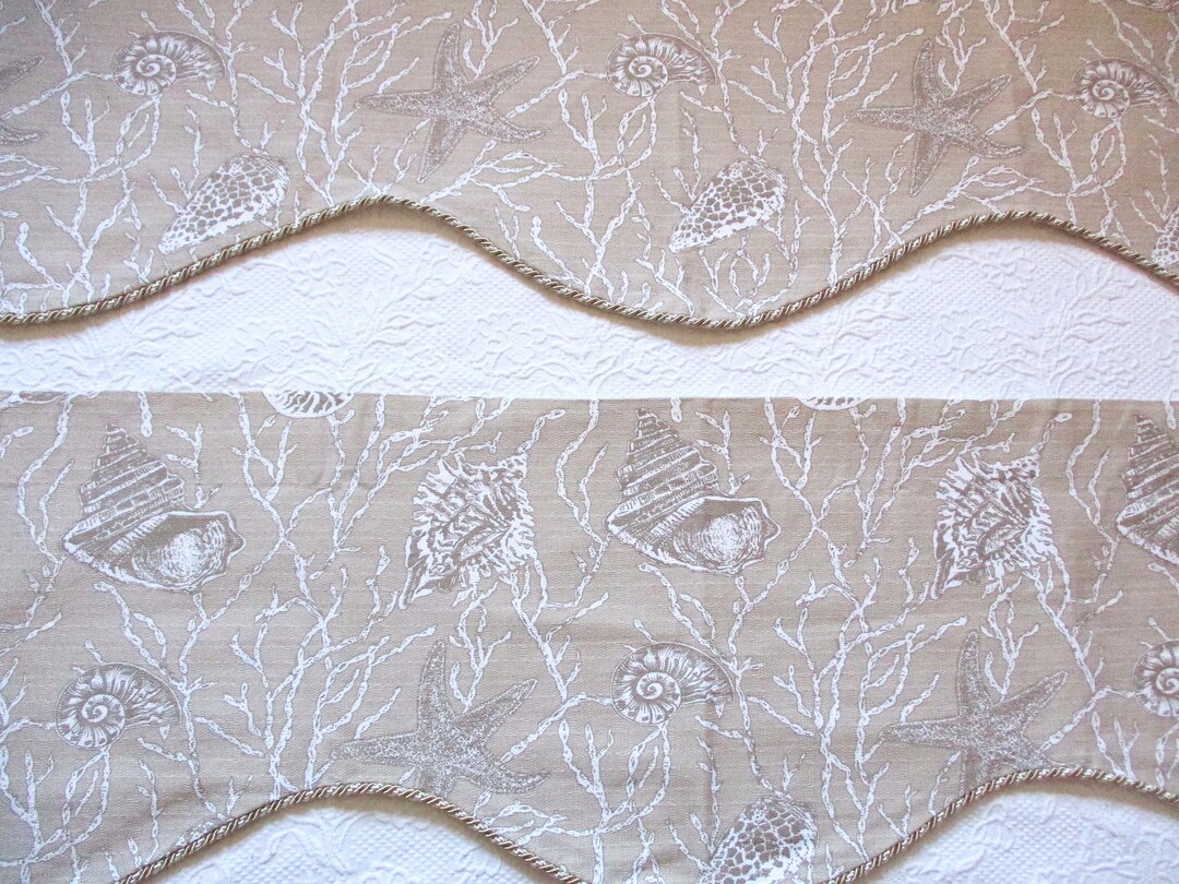 Toile Seashells Valances Tan Beige Shell & Coral Valance Set 2 Cotton ...